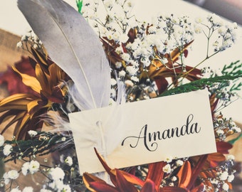 Calligraphy & Watercolor Pine Tree Name Place Cards With Pinecones and ...