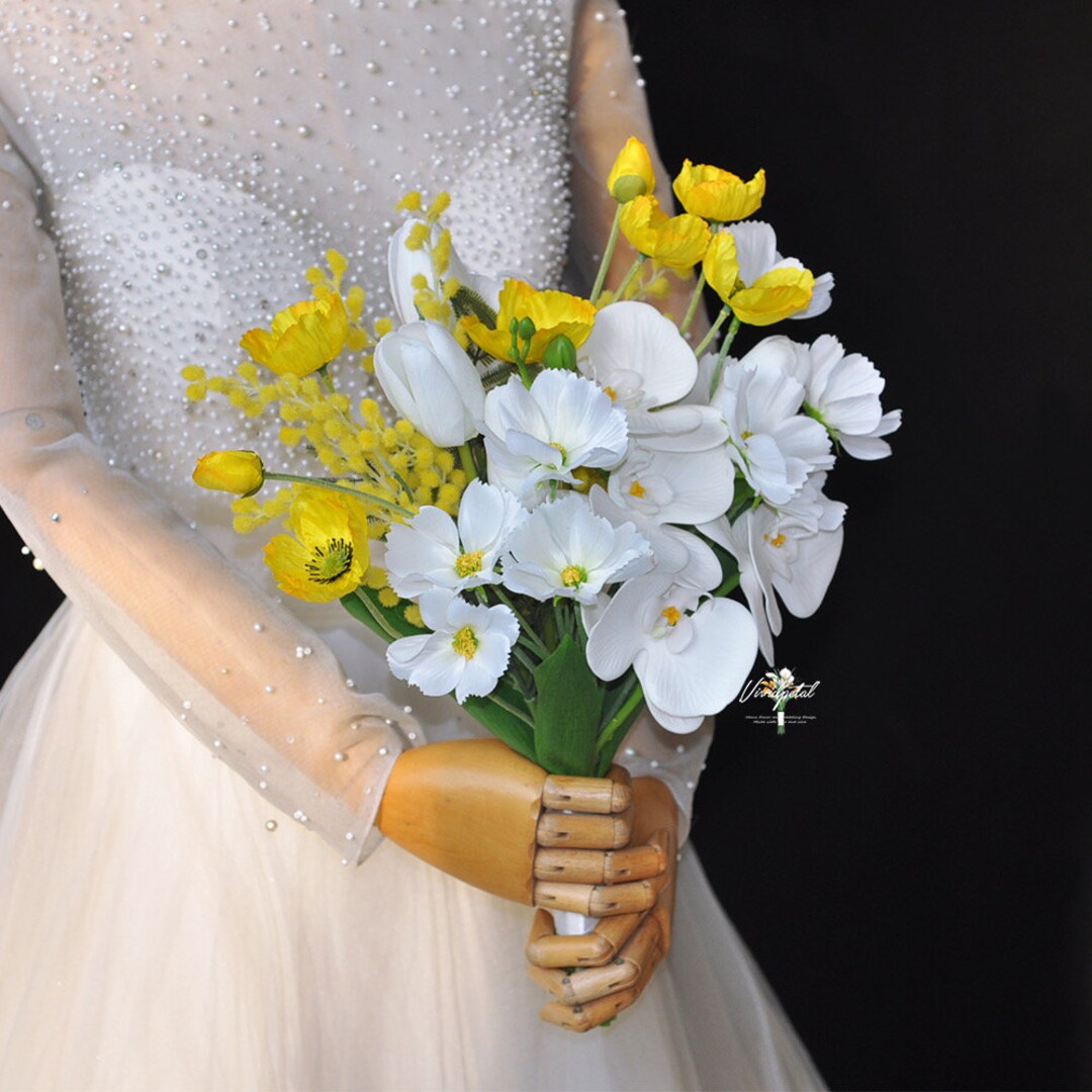Real Touch Ivory White Tulip Bouquet/poppy Corn Bouquet/bridal ...