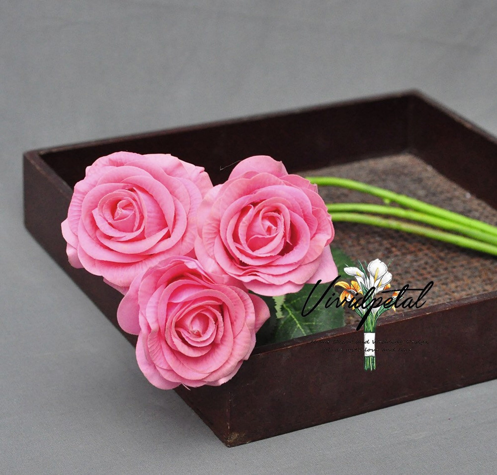 1 Stems Real Touch Rose Pink Rose Artificial Single Spray Silk | Etsy