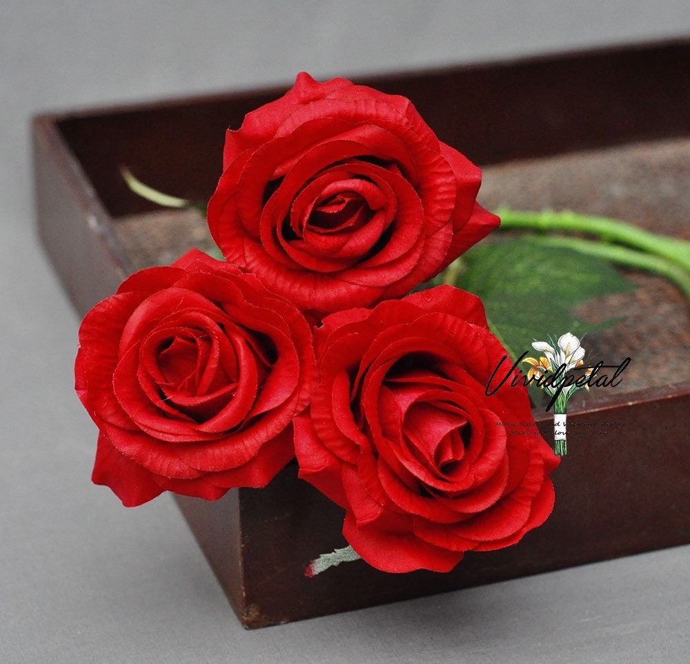 1 Stems Real Touch Rose Pure Red Rose Artificial Single Spray - Etsy