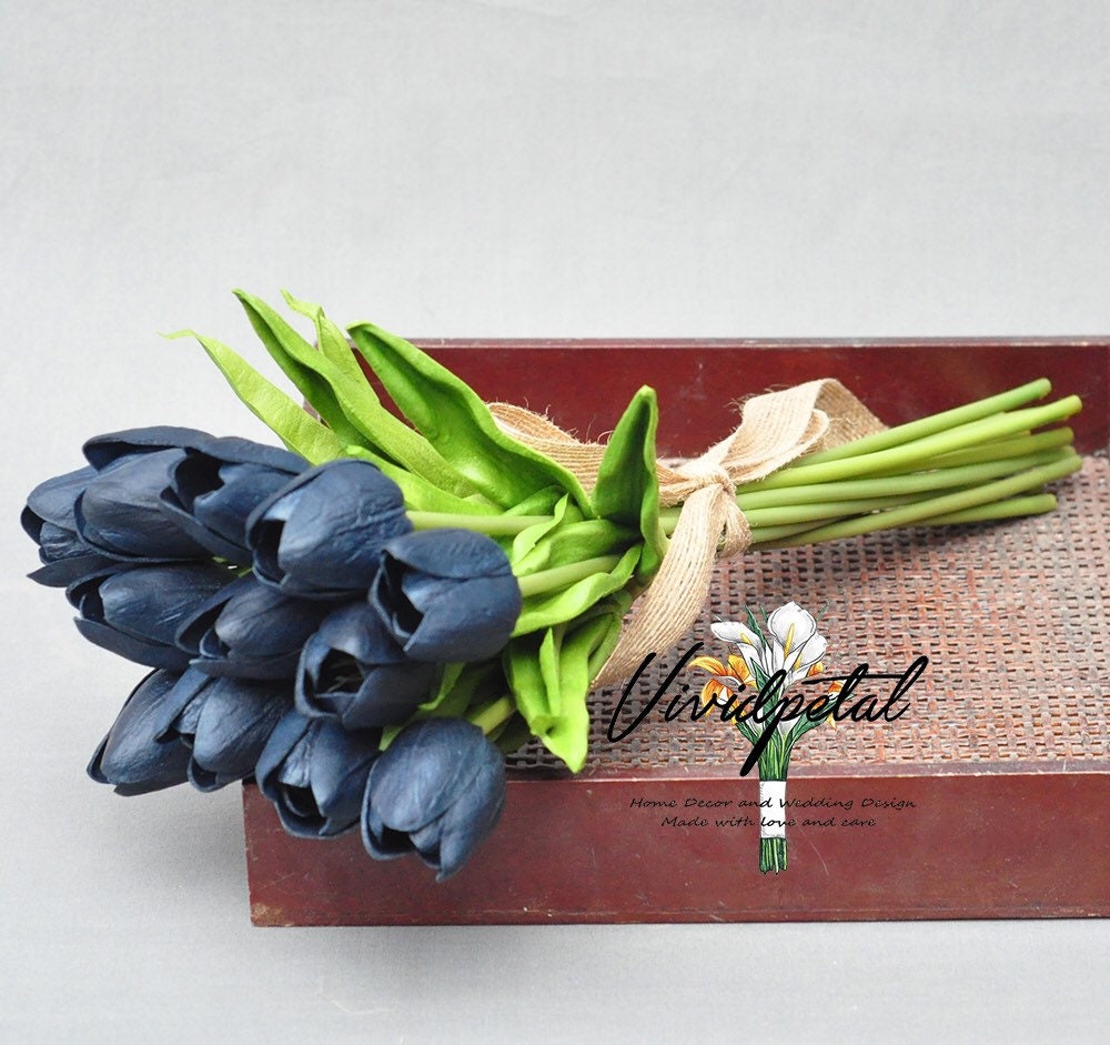 Navy Blue Tulip Real Touch Tulip Bouquet Small Blue Bouquet | Etsy