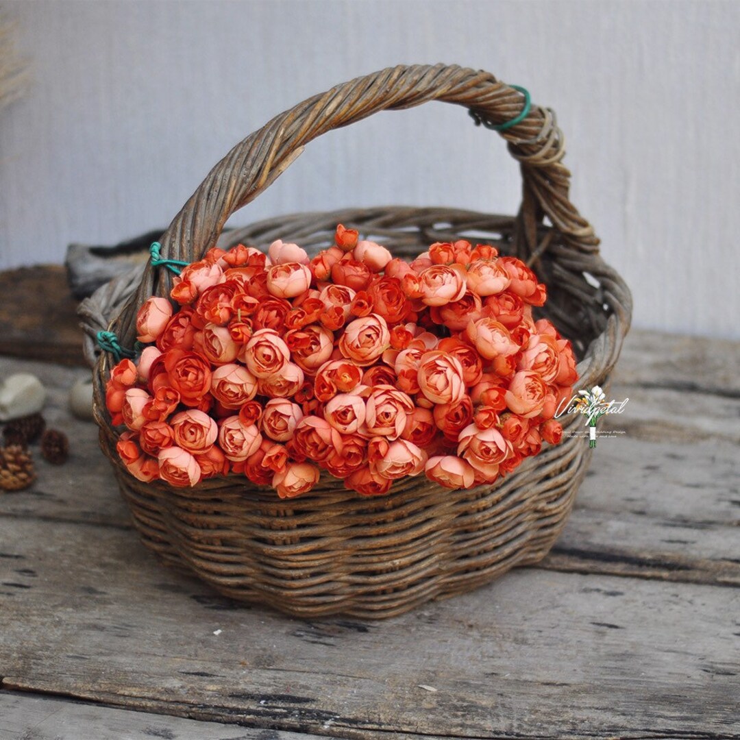 Vintage Fire Orange One Bundle Artificial Silk Mini Ranunculus ...