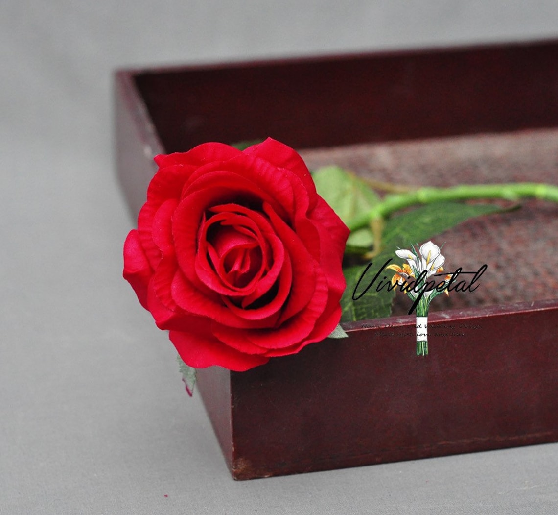 1 Stems Real Touch Rose Pure Red Rose Artificial Single Spray | Etsy