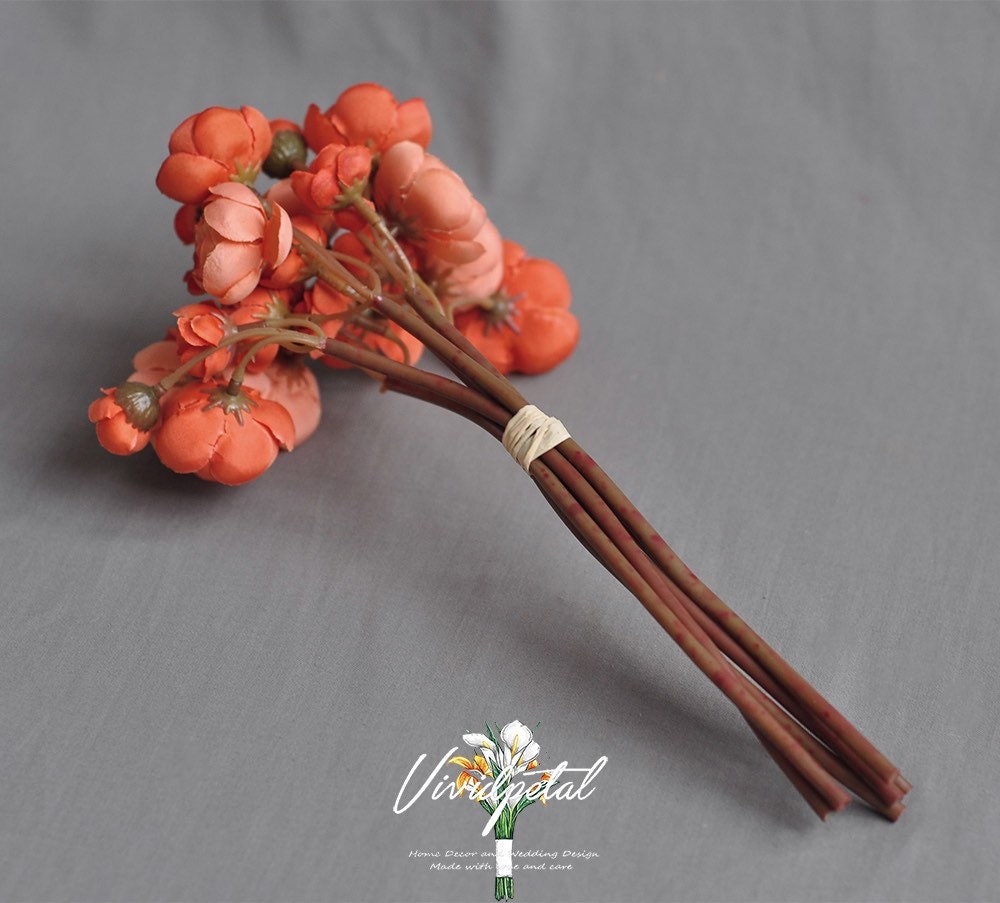 Vintage Fire Orange One Bundle Artificial Silk Mini Ranunculus | Etsy