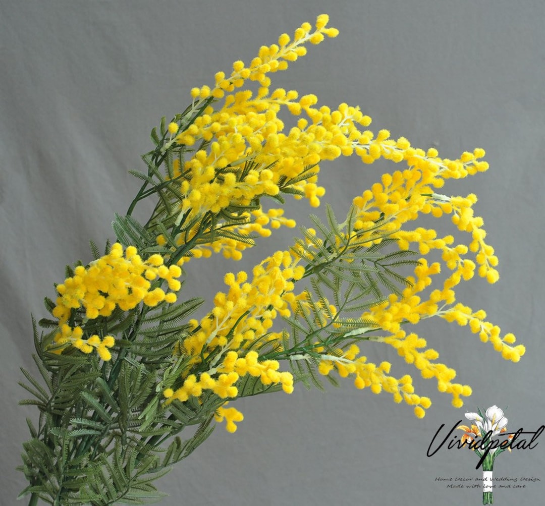 1 Stem Plastic Yellow Mimosa Golden Wattle Artificial Acacia Mimosa ...