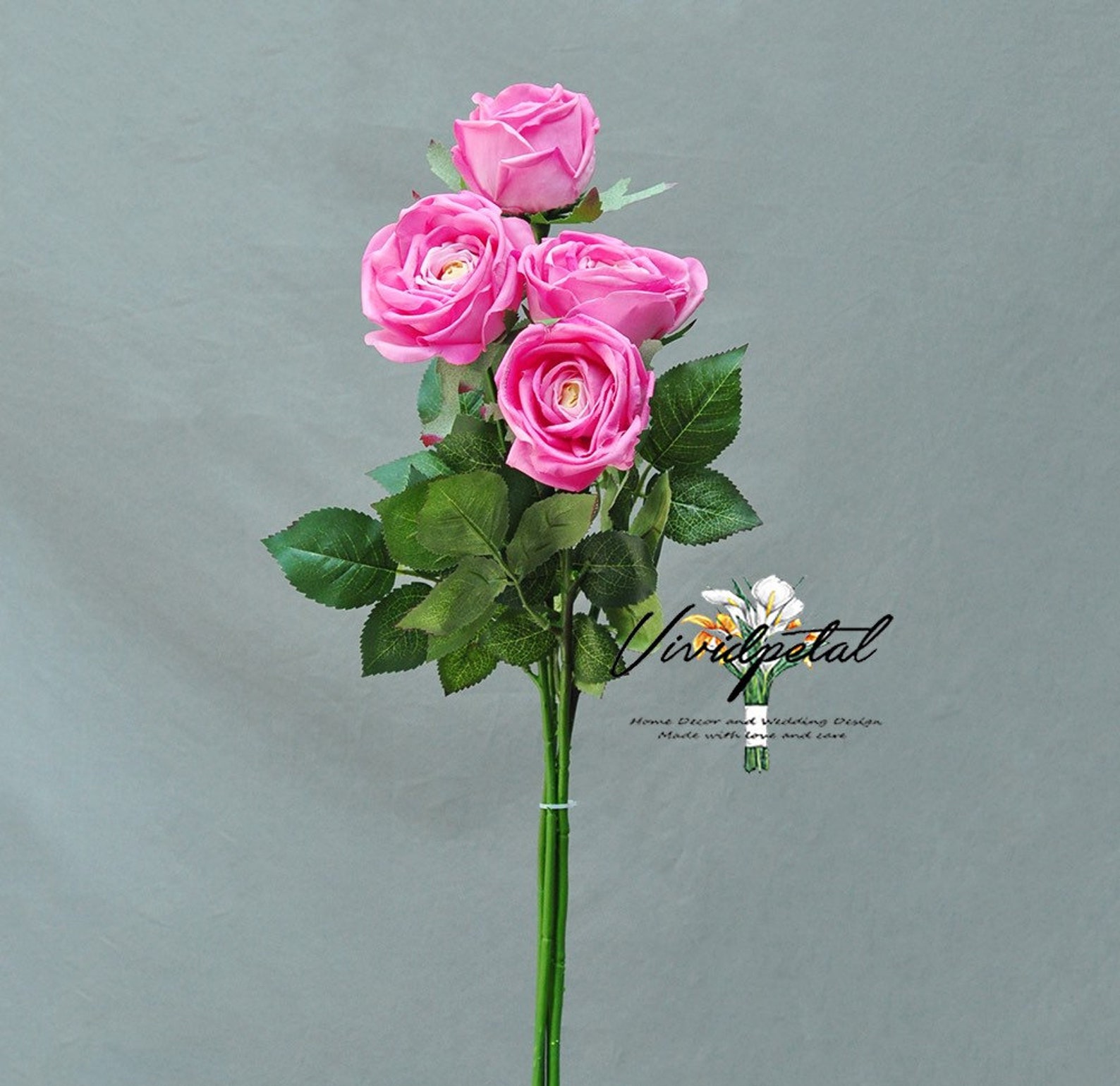 1 Long Stem Big Pink light Yellow Stamenreal Touch Rose - Etsy