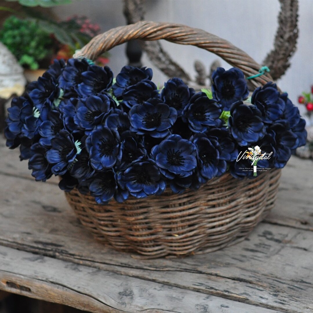 Navy Blue Anemones Real Touch Flowers Natural Touch Flower for Wedding ...