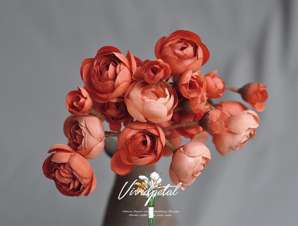 Vintage Fire Orange One Bundle Artificial Silk Mini Ranunculus - Etsy