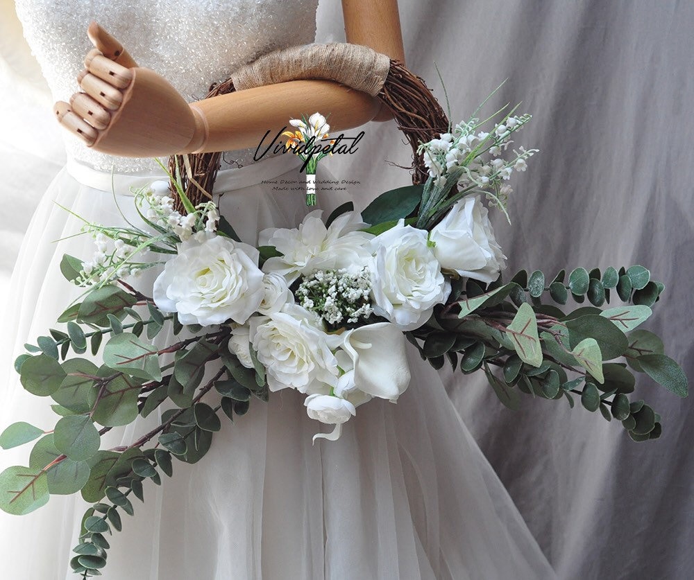 Wedding flower wreath Ring Wedding Bouquet white Calla Lily | Etsy