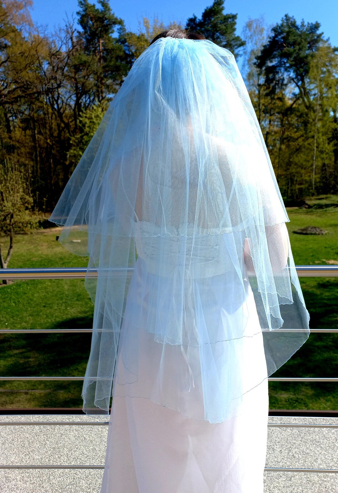Light Blue Wedding Veil, Pencil Edge, Three Layers - Etsy