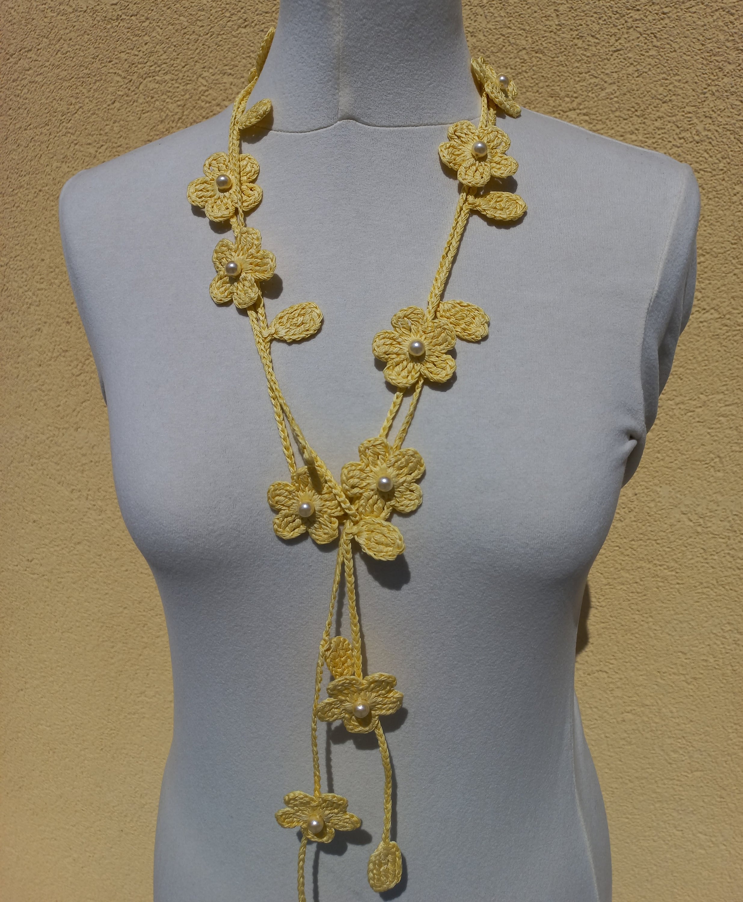 Yellow Crochet Floral Necklace - Etsy