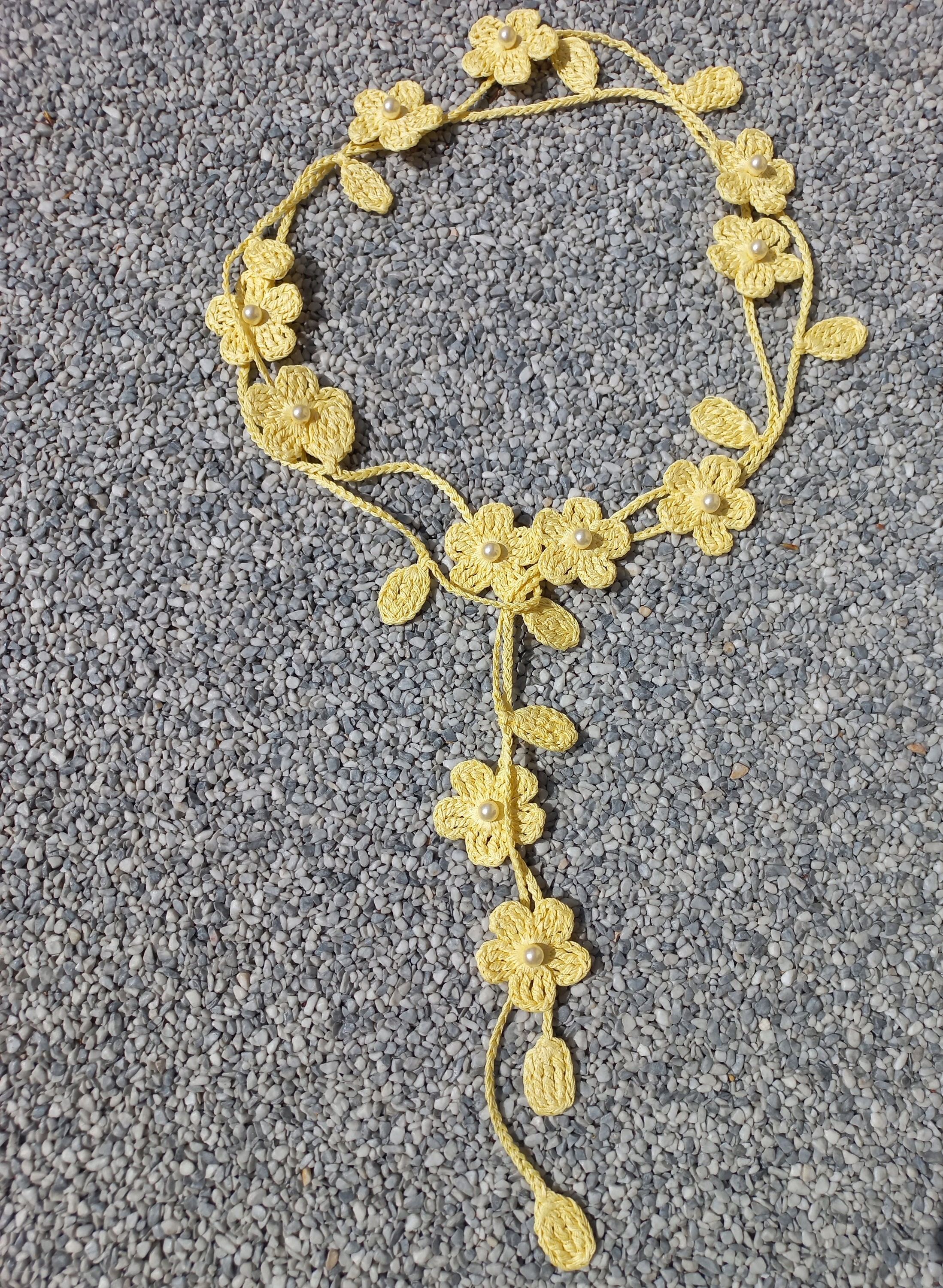 Yellow Crochet Floral Necklace - Etsy