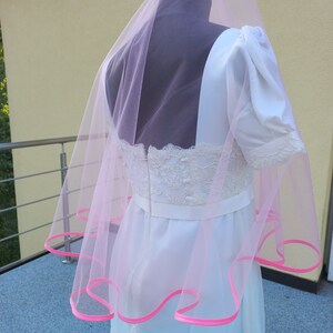 Light Pink Wedding Veil With Hot Pink Ribbon, One Layer - Etsy