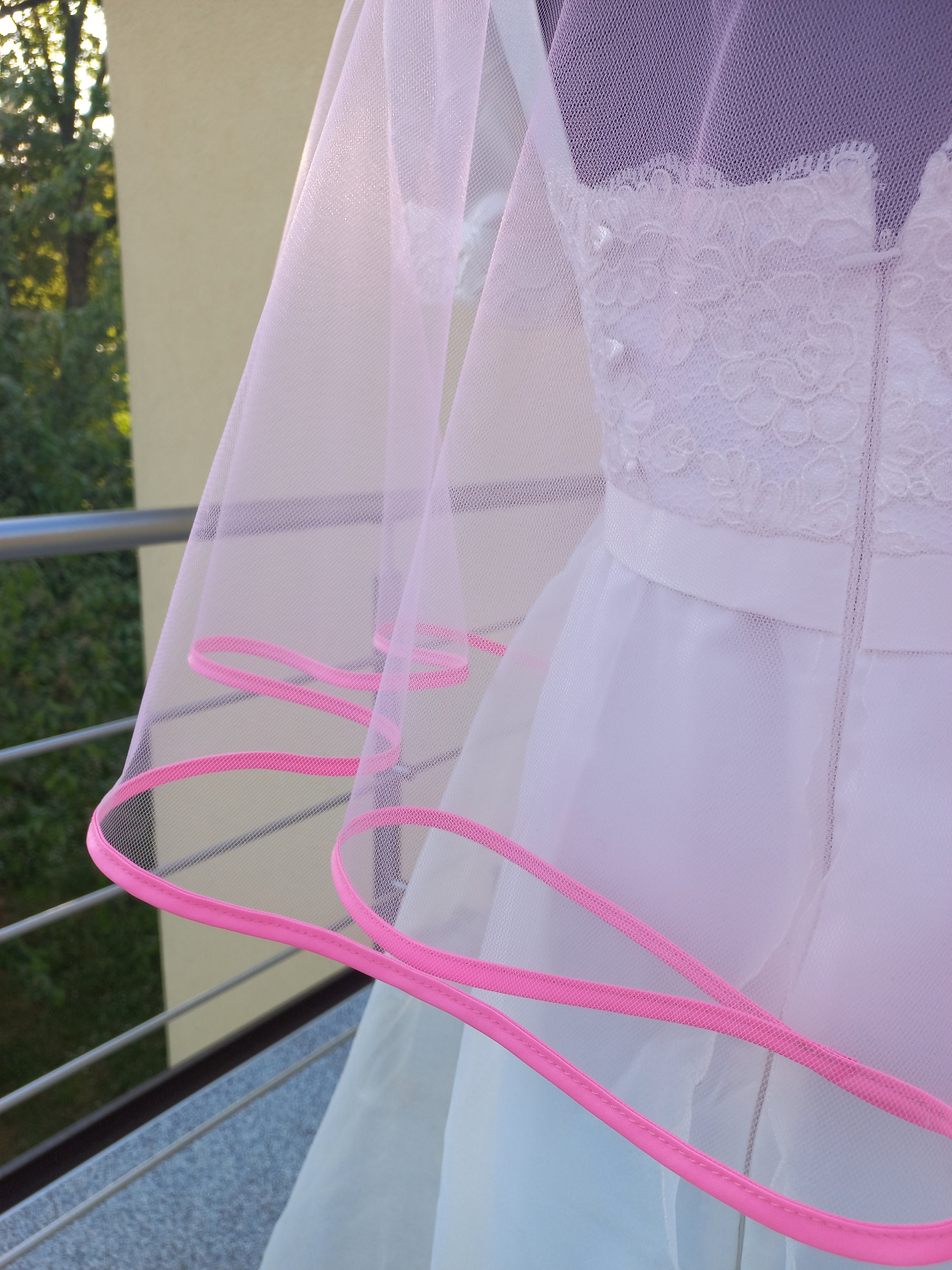 Light Pink Wedding Veil With Hot Pink Ribbon, One Layer - Etsy