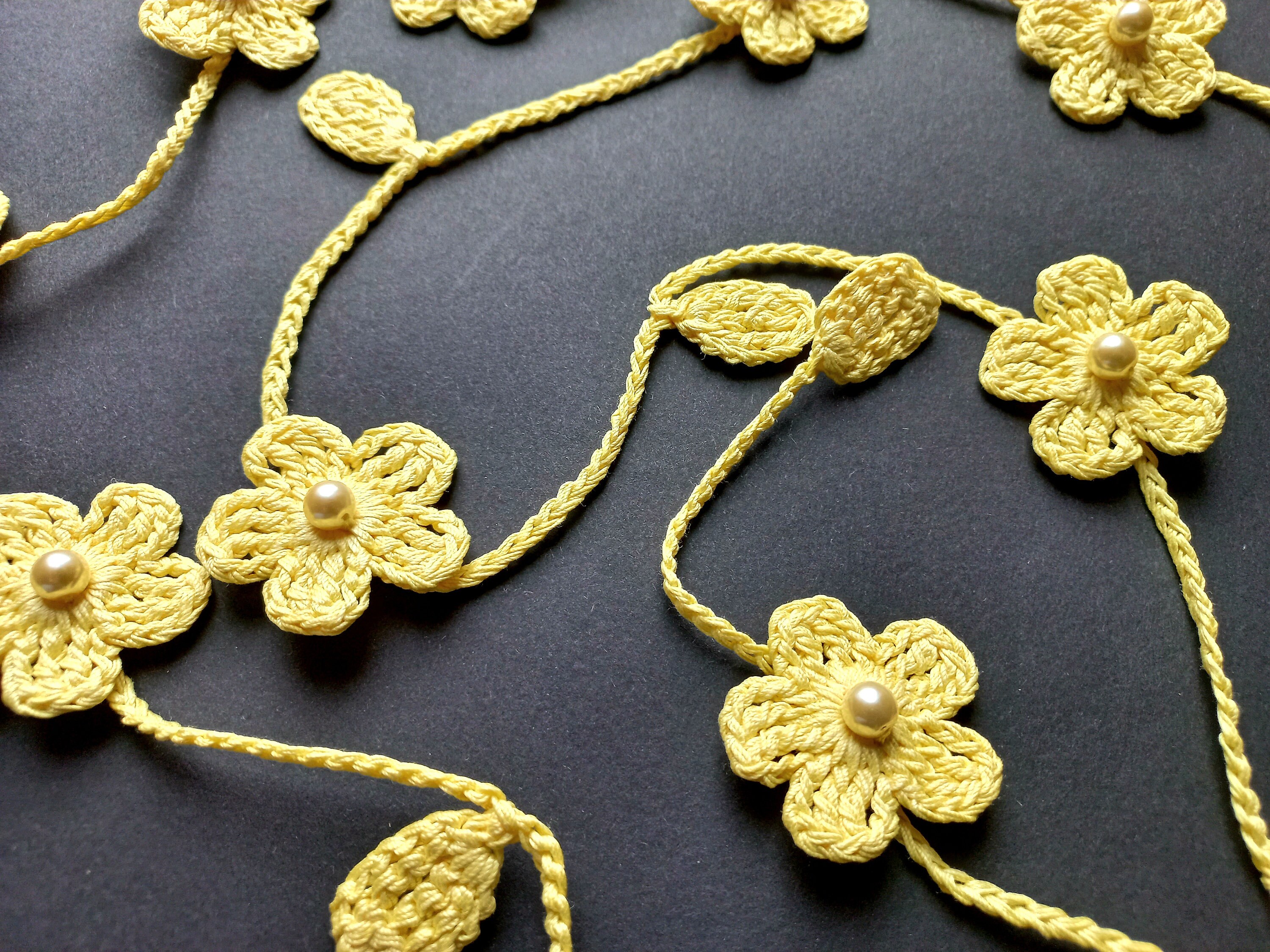 Yellow Crochet Floral Necklace - Etsy