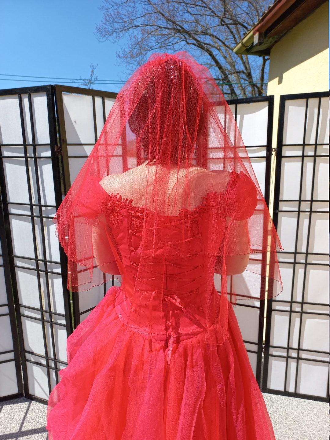 Red Wedding Veil, Two Layers - Etsy