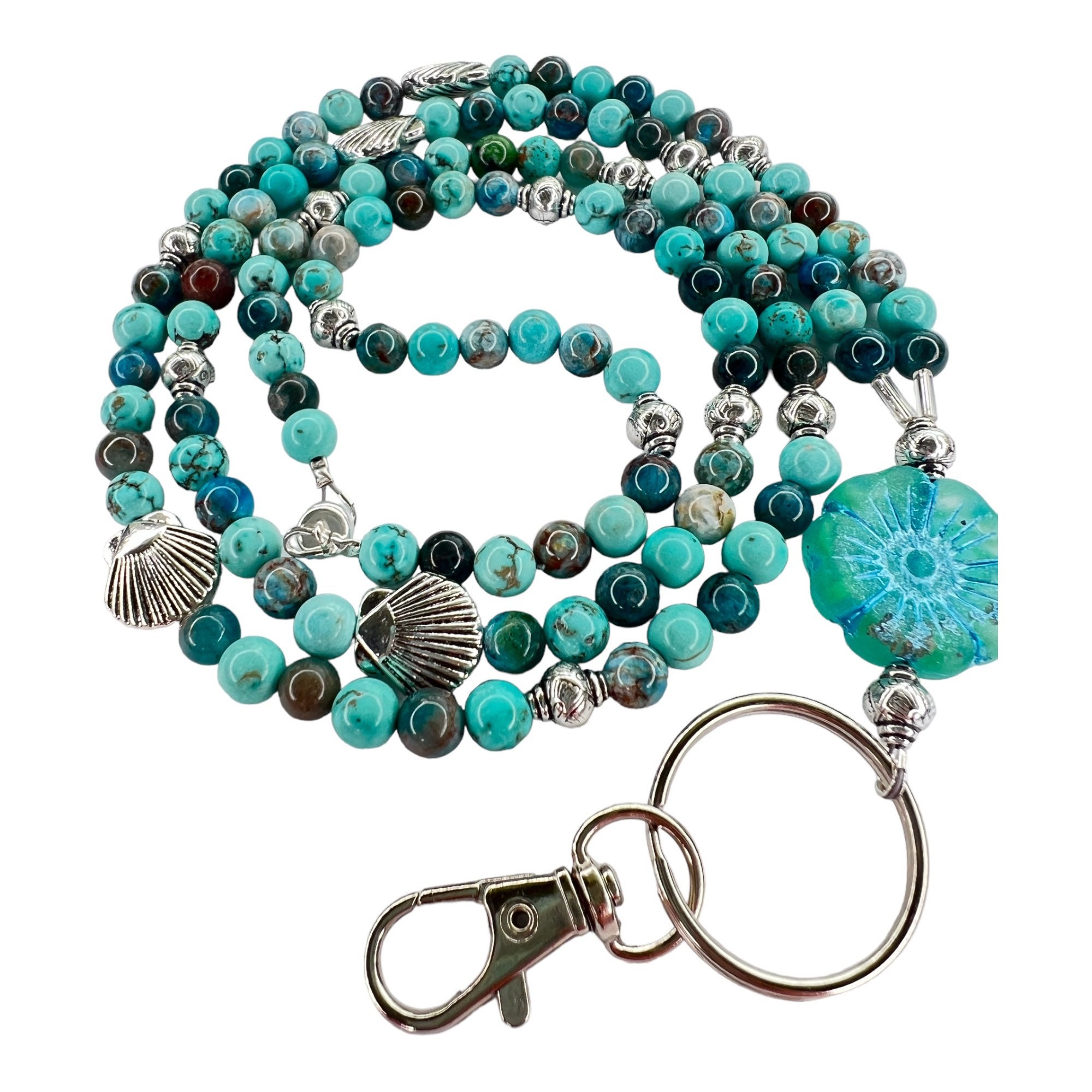 Natural Stone Ocean Theme Lanyard / Badge Holder, Gemstone Lanyard ...
