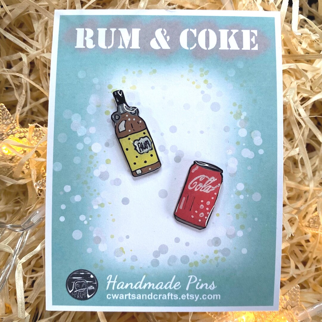 Rum & Coke Pin Set - Two Pins - Rum Bottle and Cola Can - Hand Drawn ...