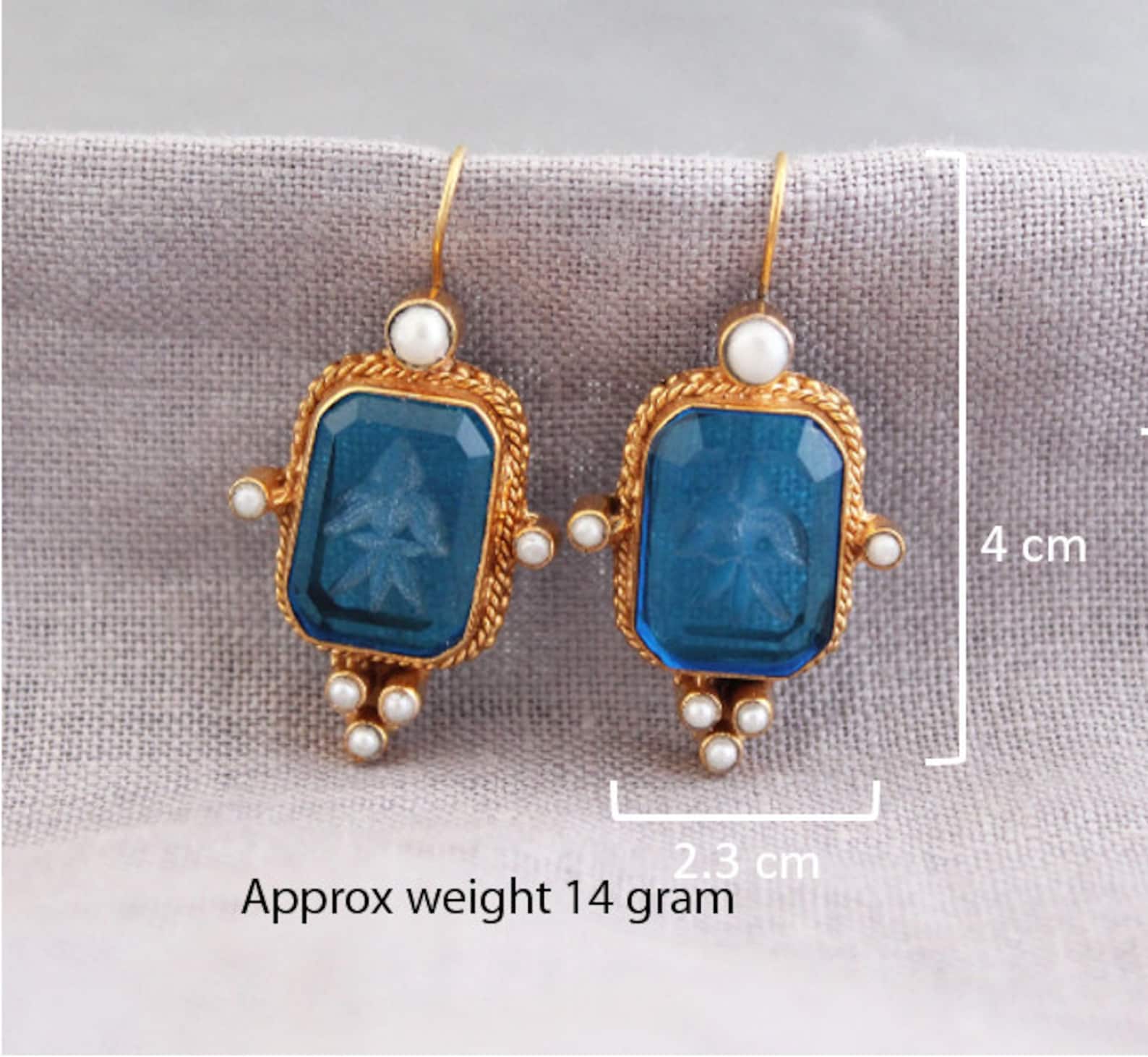 Olive Green Intaglio Earring, Intaglio Crystal Earring, Vintage Earring ...
