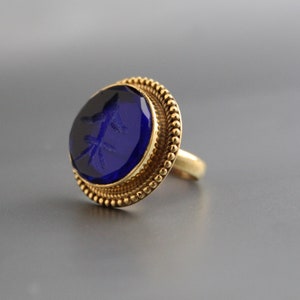 Intaglio Ring, Indigo Blue Ring, Fleur-de-lis Ring, Christmas Gift ...