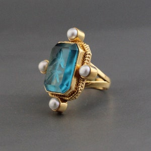 Intaglio Ring, Blue Crystal Ring, Vintage Antique Jewelry, Dainty Gold ...