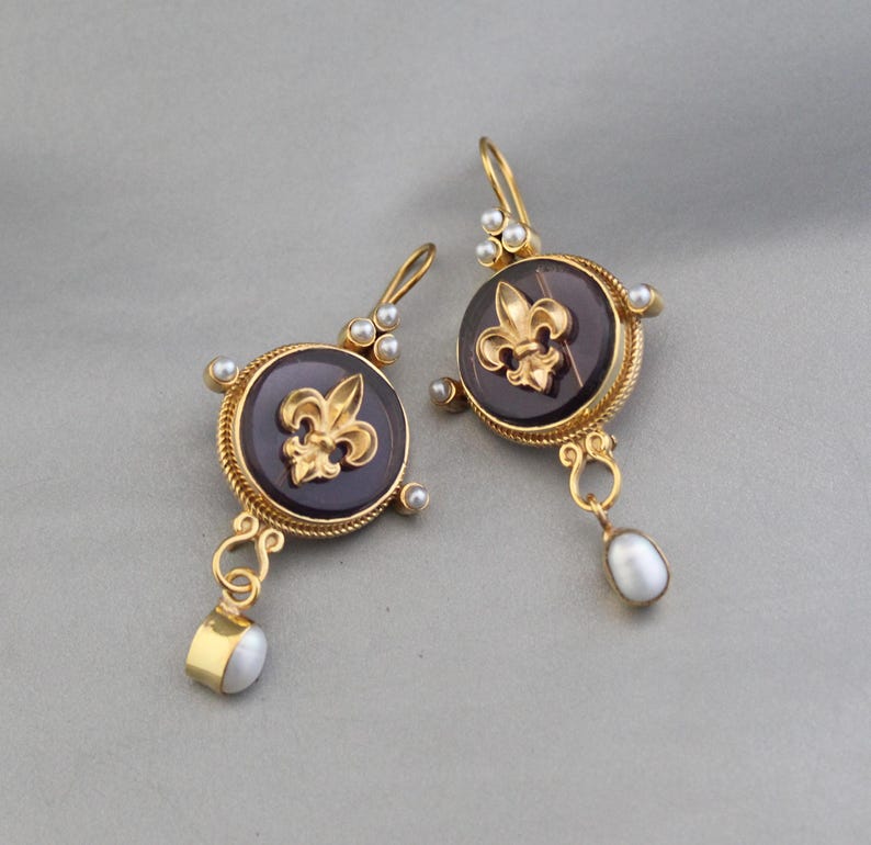 Intaglio Jewelry, Purple Earrings, Fleur De Lys, Earrings for Mom for ...