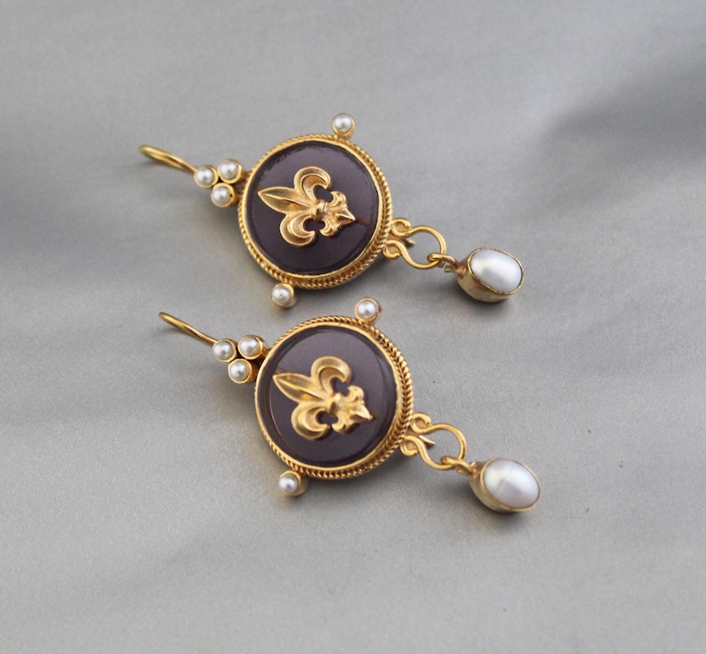 Intaglio Jewelry, Purple Earrings, Fleur De Lys, Earrings for Mom for ...
