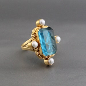 Intaglio Ring, Blue Crystal Ring, Vintage Antique Jewelry, Dainty Gold ...