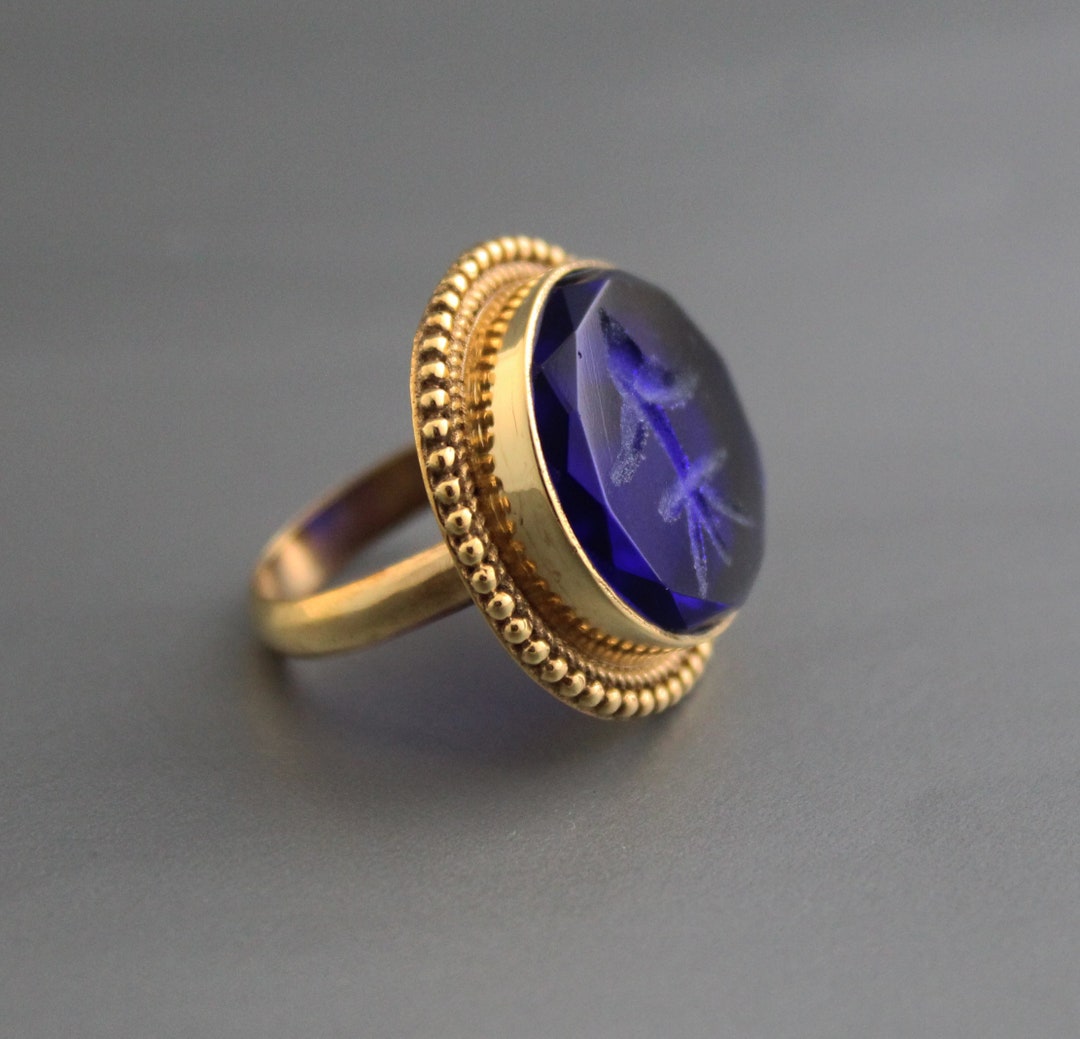 Intaglio Ring, Indigo Blue Ring, Fleur-de-lis Ring, Christmas Gift ...