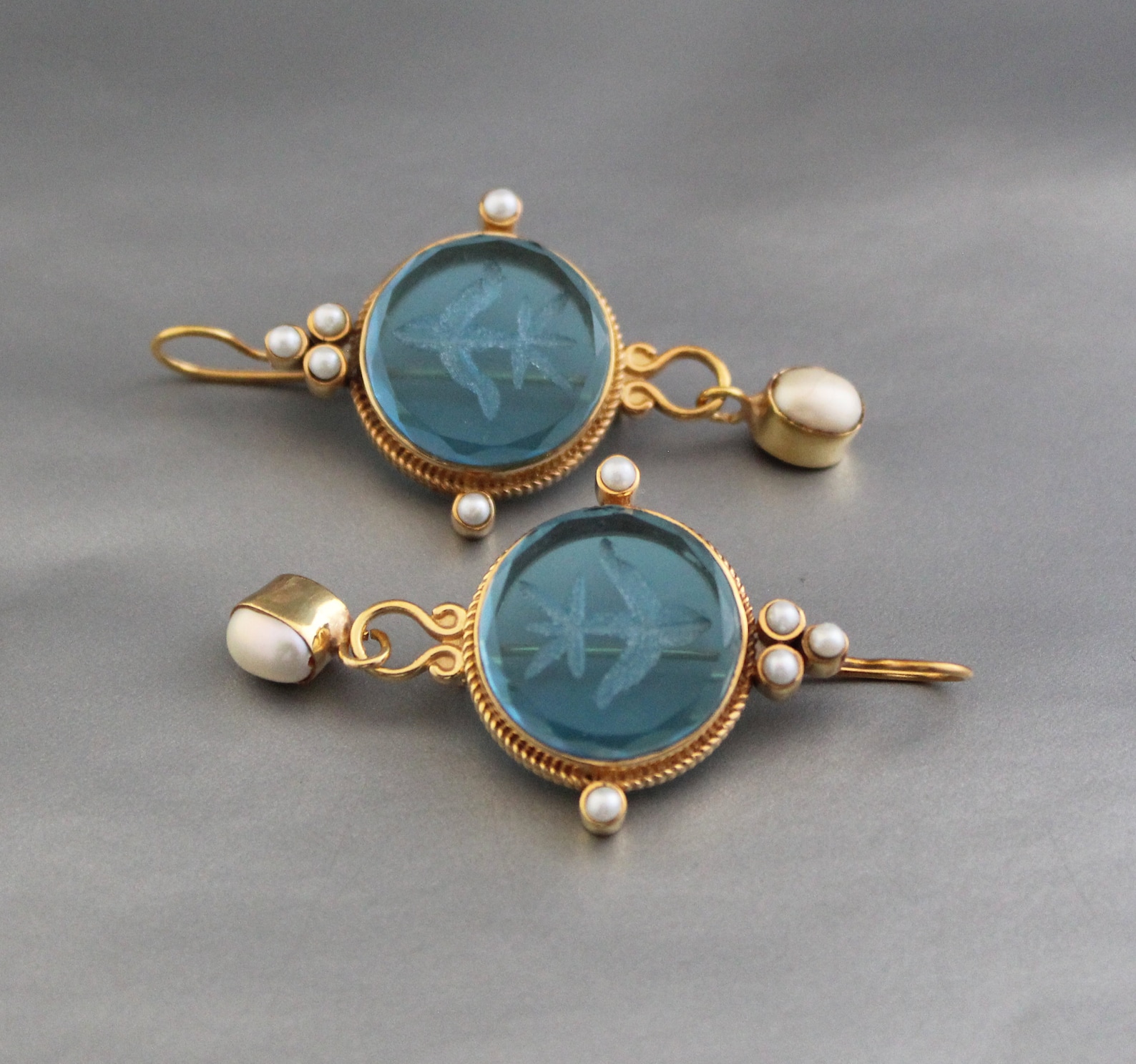 Blue Intaglio Earrings, Victorian Vintage Earrings, Handmade Italian ...