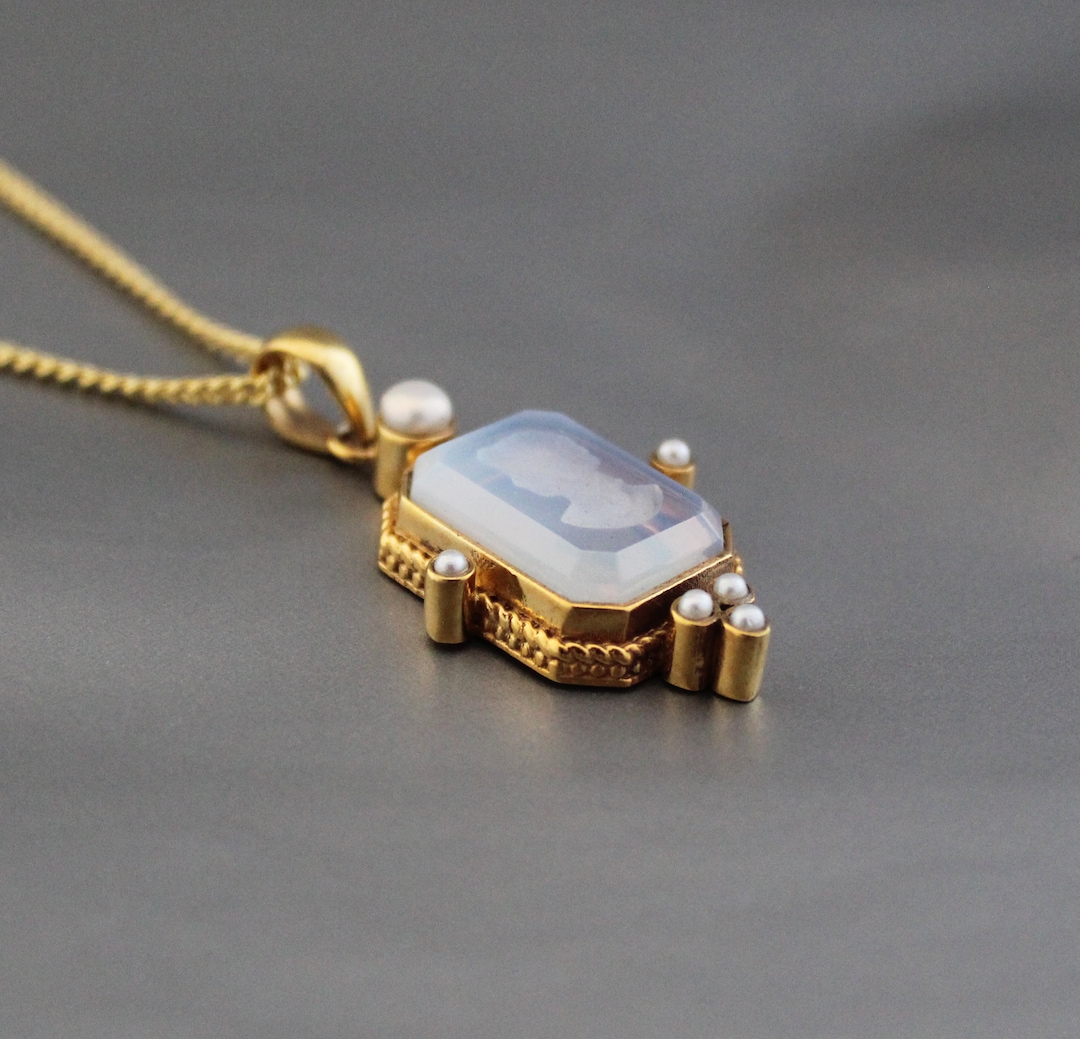 Intaglio Necklace, Opal Crystal Necklace, Antique Necklace, Victorian ...