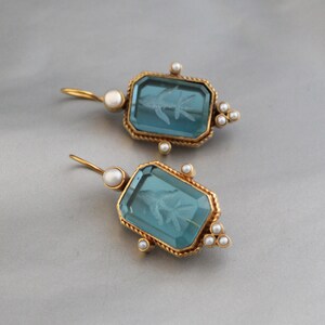 Intaglio Earrings, Blue Crystal Earrings, Victorian Earrings, Antique ...