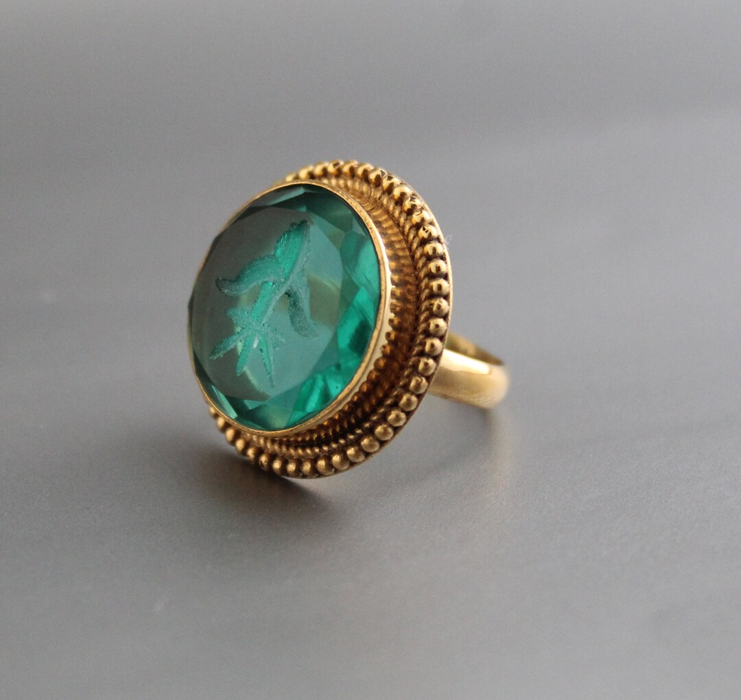 Green Intaglio Ring, Green Gemstone Ring, Rings for Women, Carved Rings ...