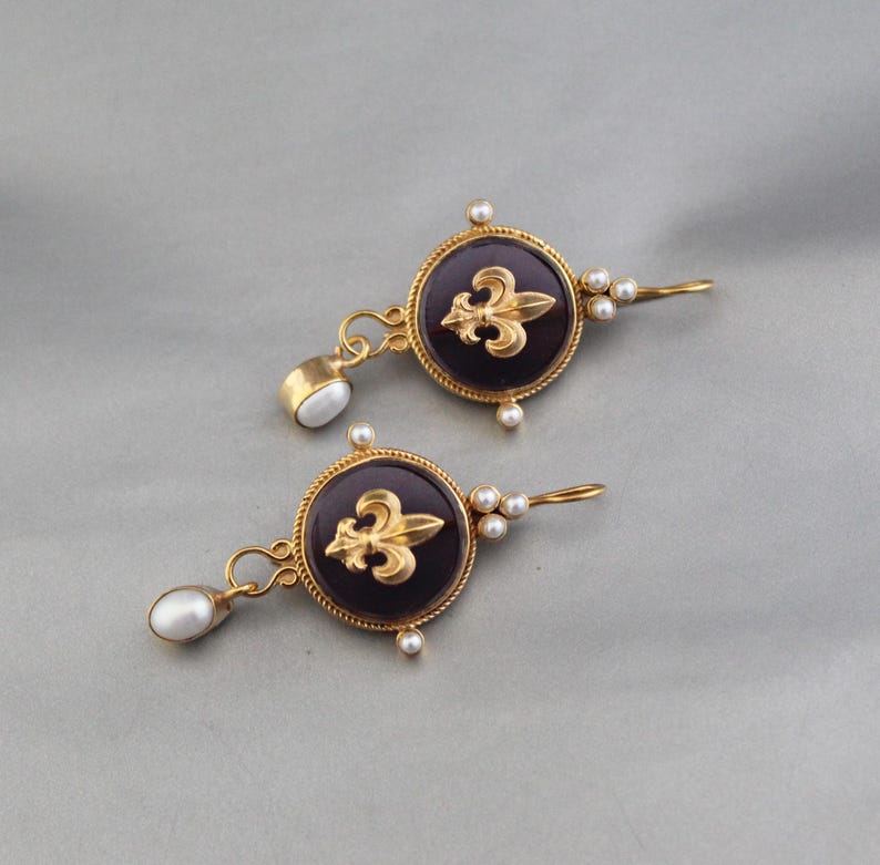 Intaglio Jewelry, Purple Earrings, Fleur De Lys, Earrings for Mom for ...