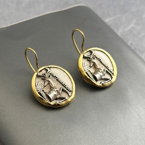 Stag Coin Jewelry, Ancient Roman Art Coin Earrings, 925 Sterling Silver Coin Earrings, Statement ...
