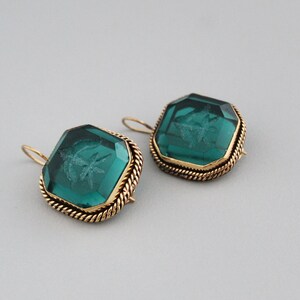 Green Glass Intaglio Earrings: 18K Gold Vintage Cameo Jewelry - Etsy