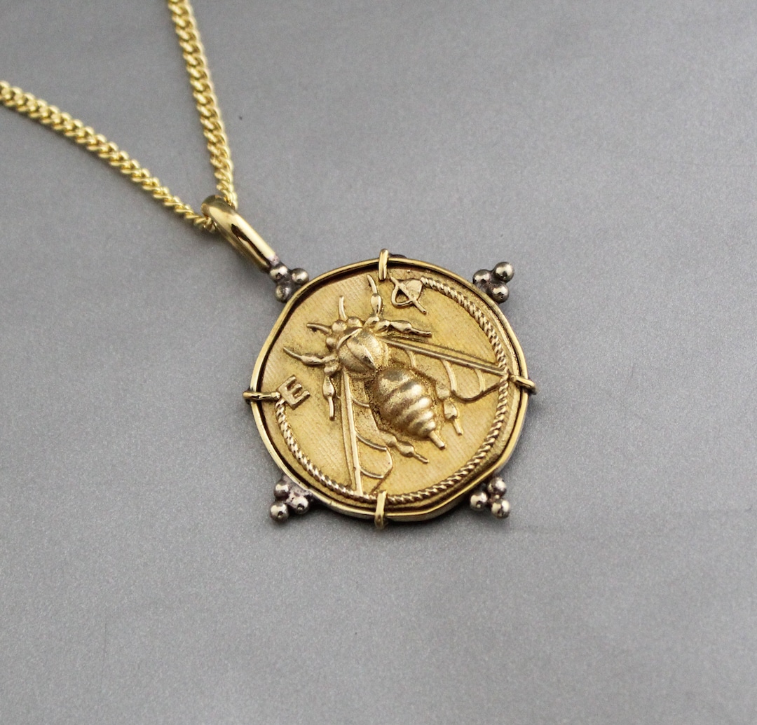 Brass Bee Coin Necklace: Vintage Egyptian Style - Etsy