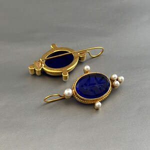 Intaglio Earrings, Indigo Blue Earrings, Vintage Earrings, Intaglio ...