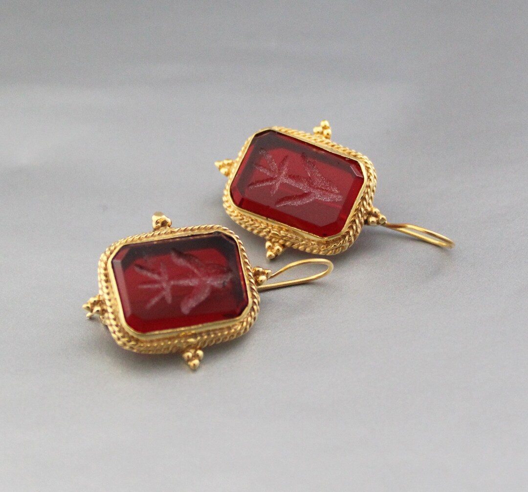 Intaglio Earrings, Red Earrings, Antique Vintage Earrings, Cameo ...