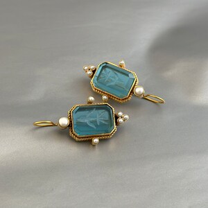 Intaglio Earrings, Blue Crystal Earrings, Victorian Earrings, Antique ...