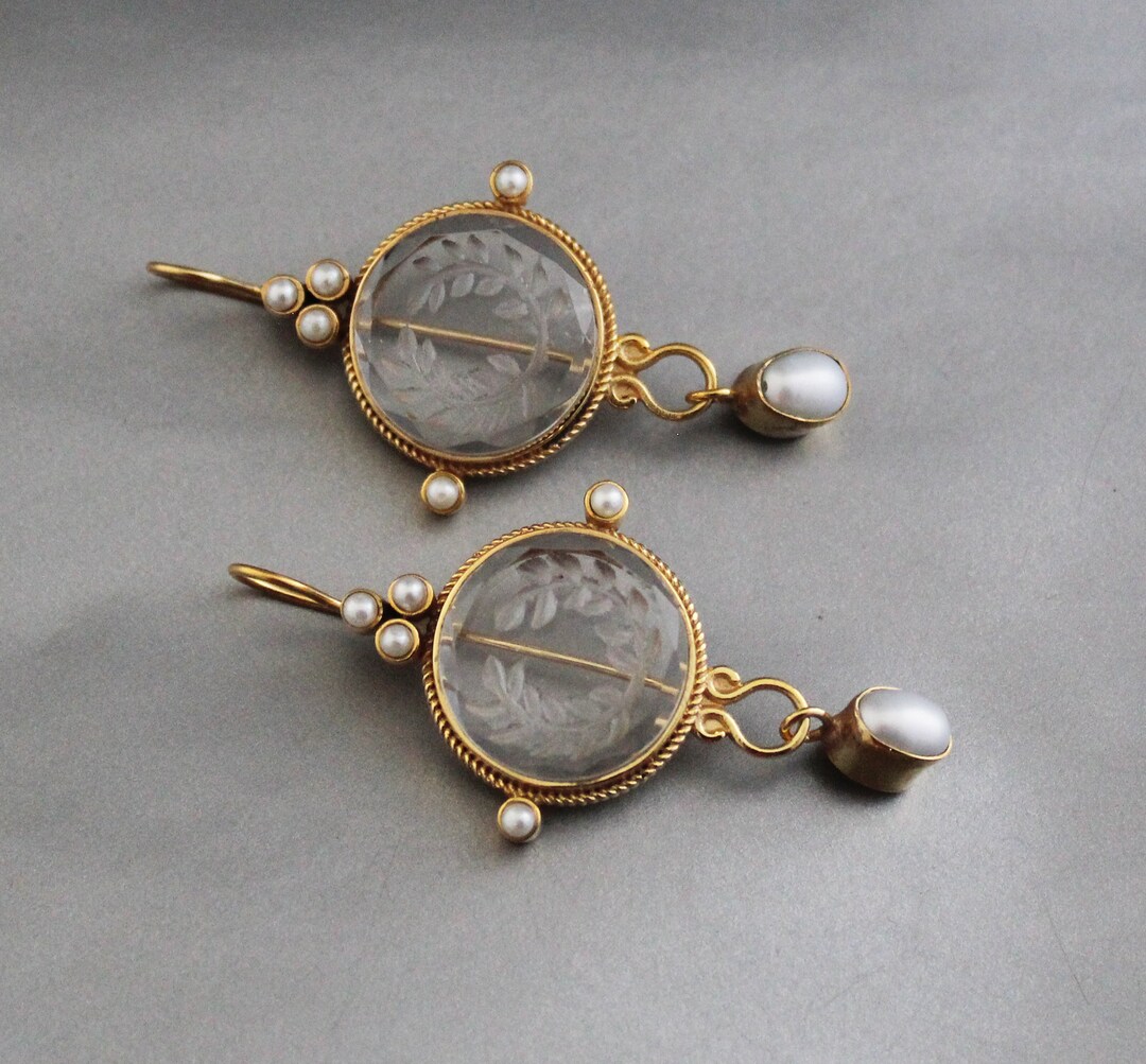 Intaglio Earrings, Clear Crystal Earrings, Laurel Wreath Jewelry ...