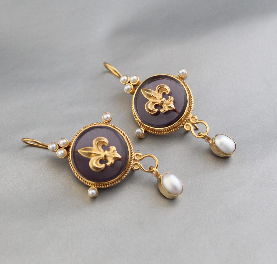 Intaglio Jewelry, Purple Earrings, Fleur De Lys, Earrings for Mom for ...