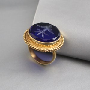 Intaglio Ring, Indigo Blue Ring, Fleur-de-lis Ring, Christmas Gift ...