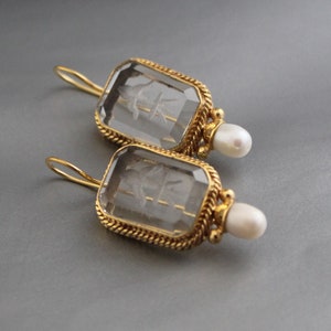 Intaglio Earrings, Clear Crystal Earrings, Antique Victorian Jewelry ...