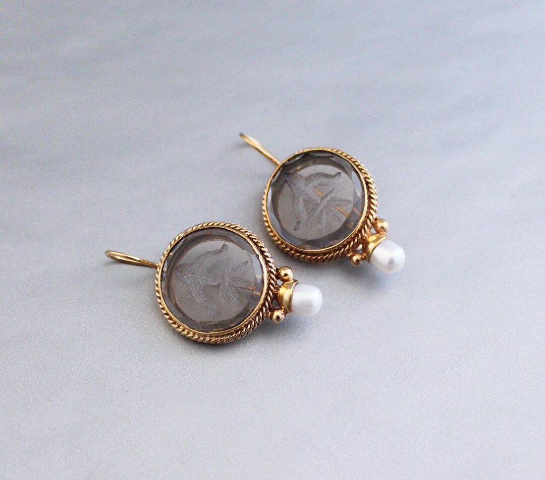 Intaglio Earrings, Smokey Glass Earrings, Vintage Antique Jewelry ...