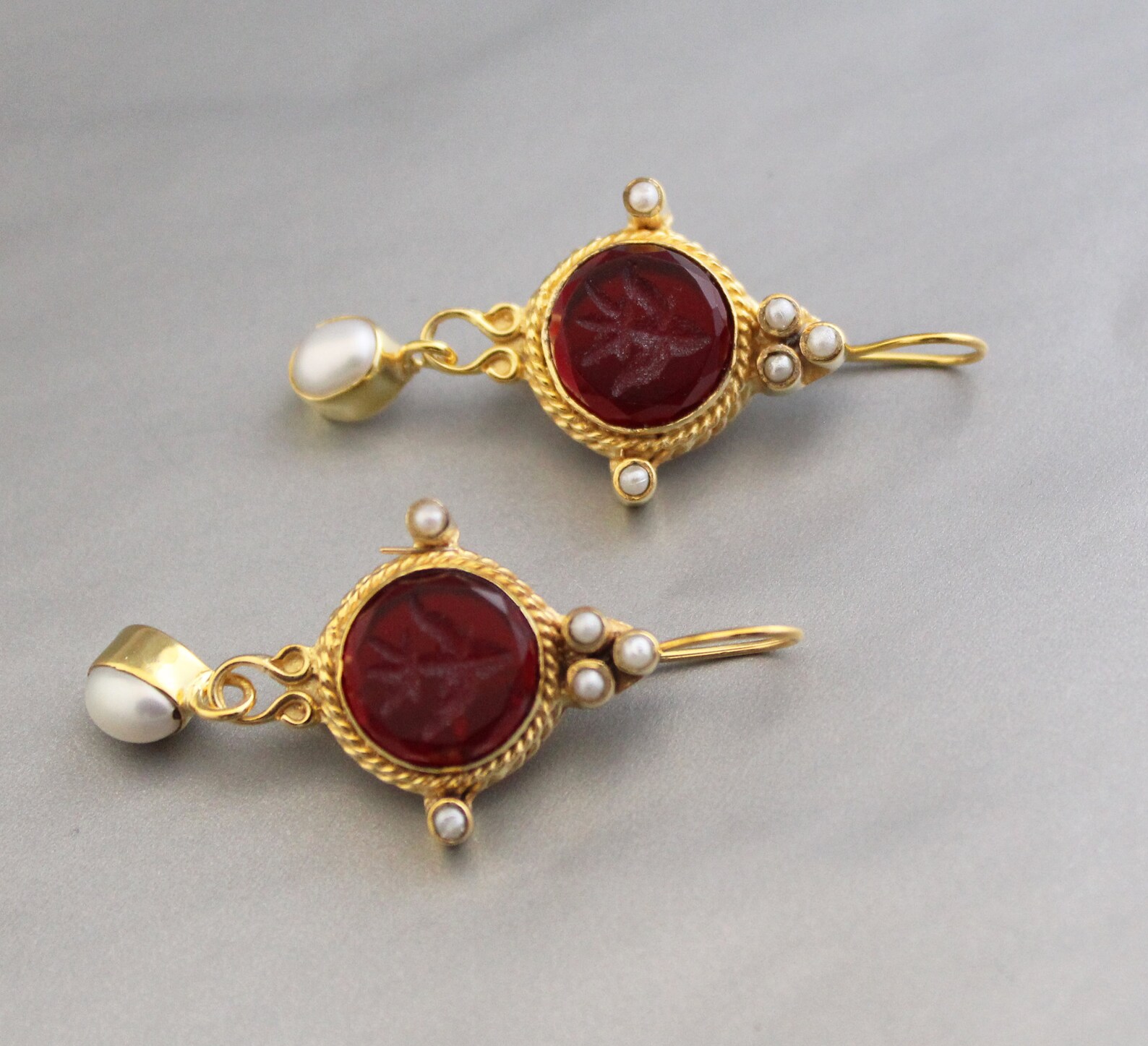 Small Red Intaglio Earrings Crystal Earrings Art Deco - Etsy