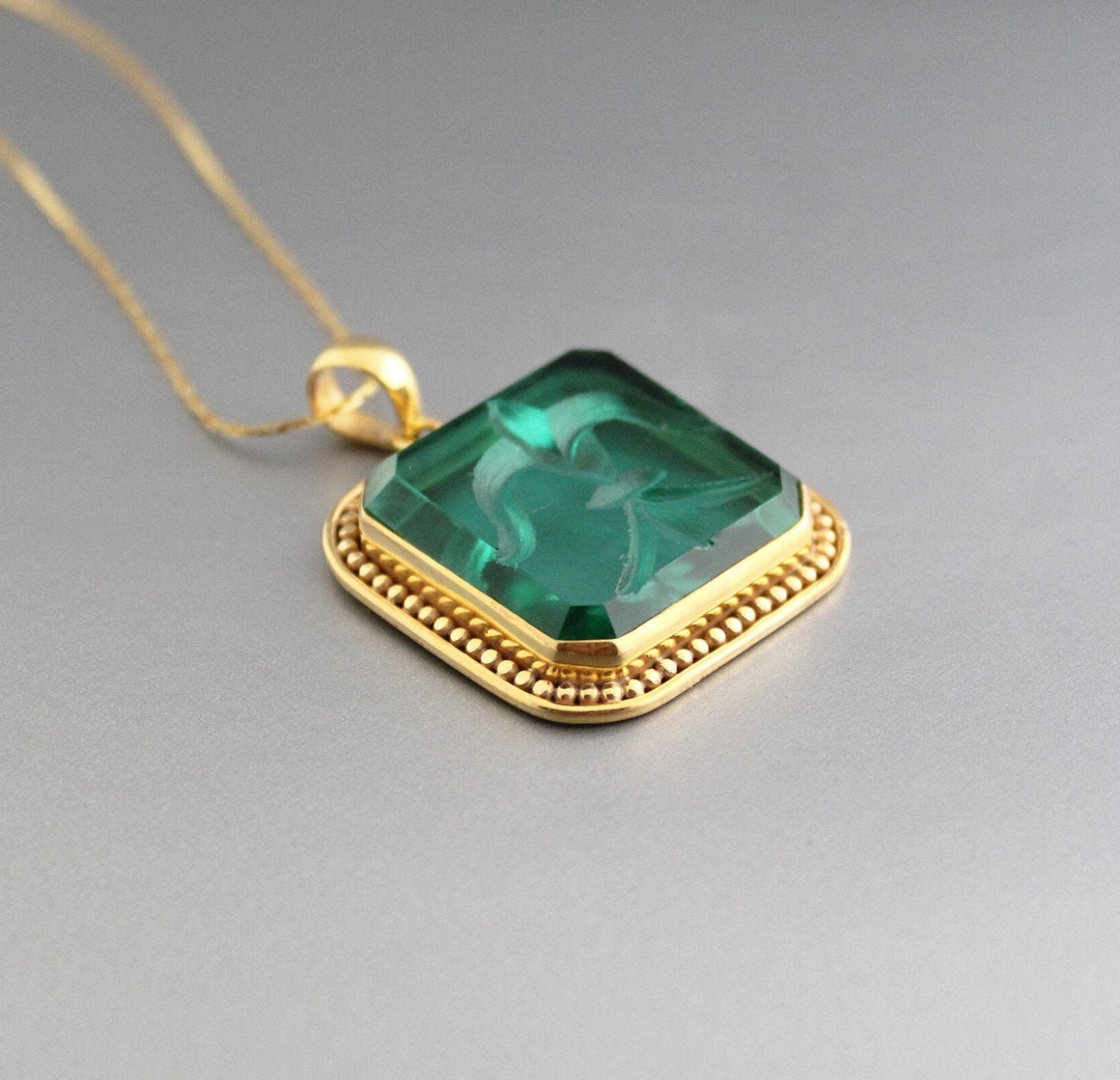 Intaglio Pendant Green Necklace Wedding Jewelry Victorian - Etsy