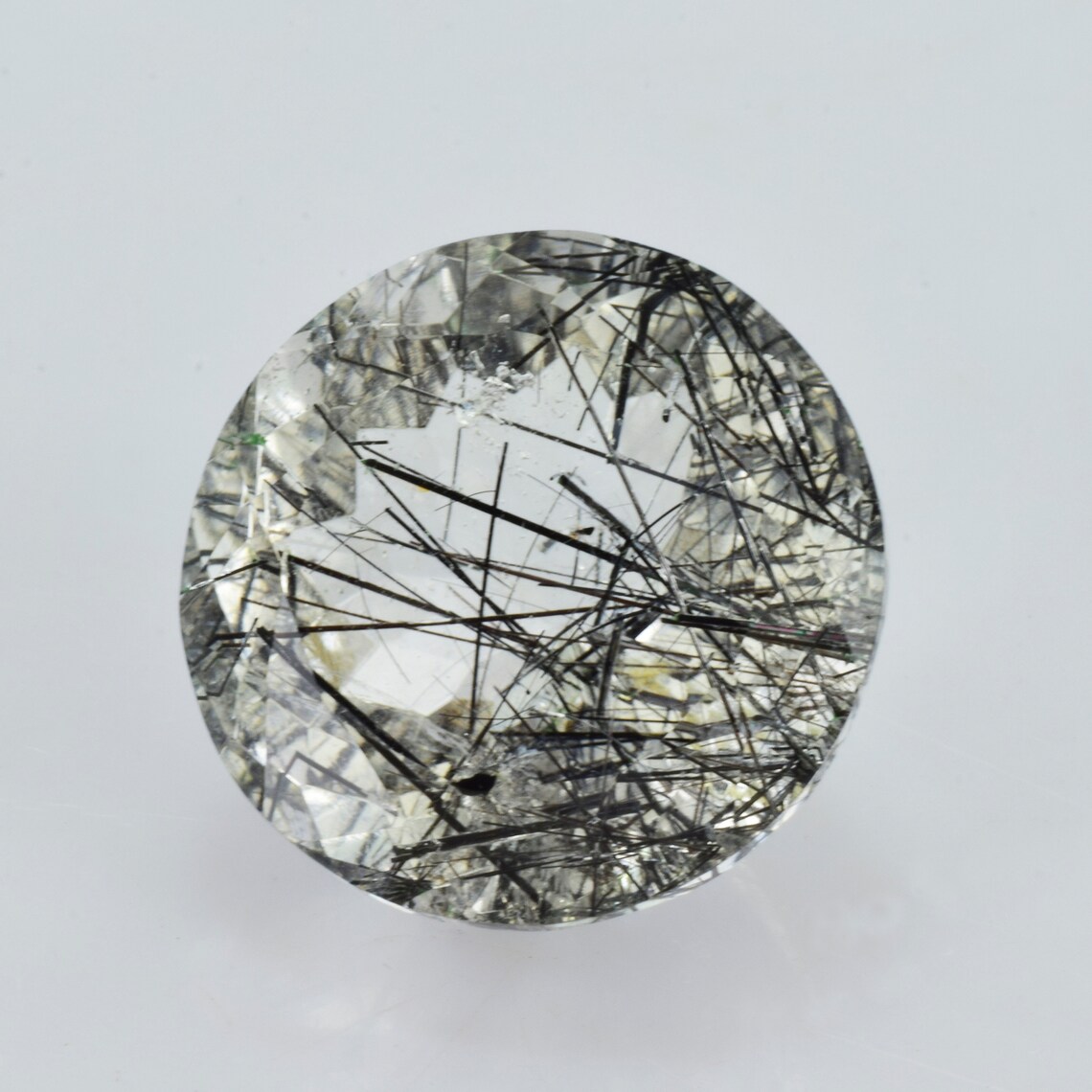 Natural Black Rutilated Quartz 15 Mm Faceted Round 9.40 Carat Loose ...