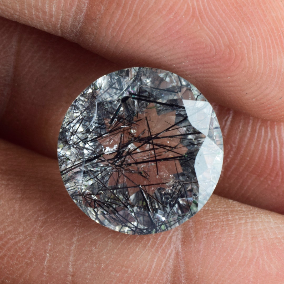 Natural Black Rutilated Quartz 15 Mm Faceted Round 9.40 Carat Loose ...