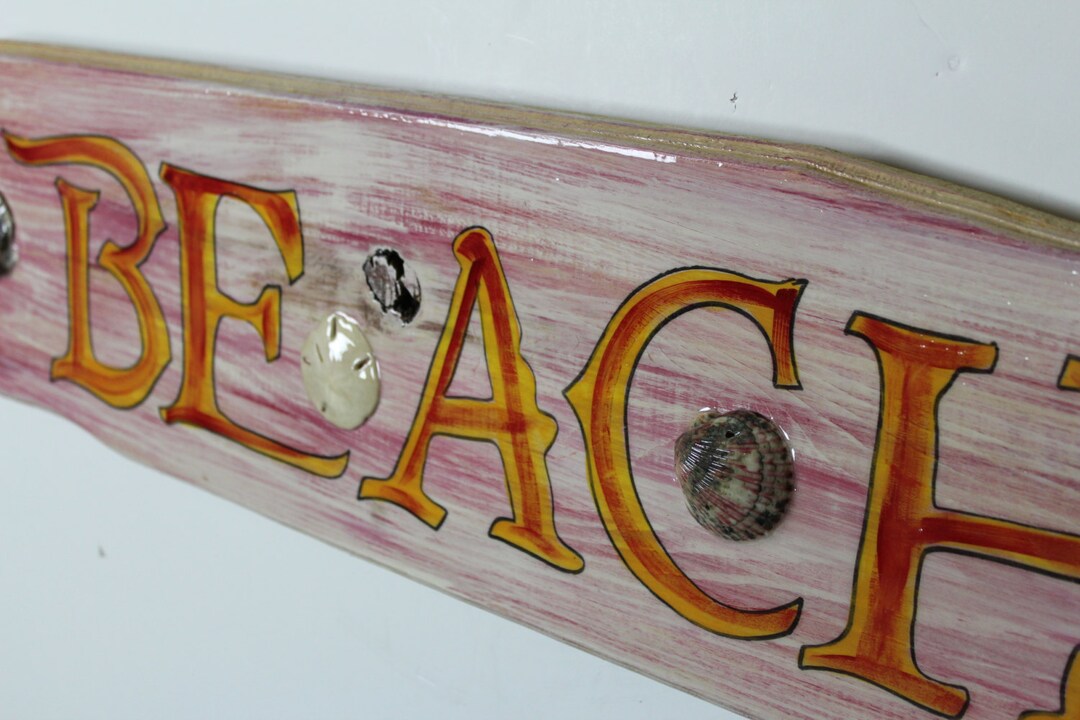 BEACH - Handpainted Beach House Sign With Sand Dollar , Oyster Shell ...